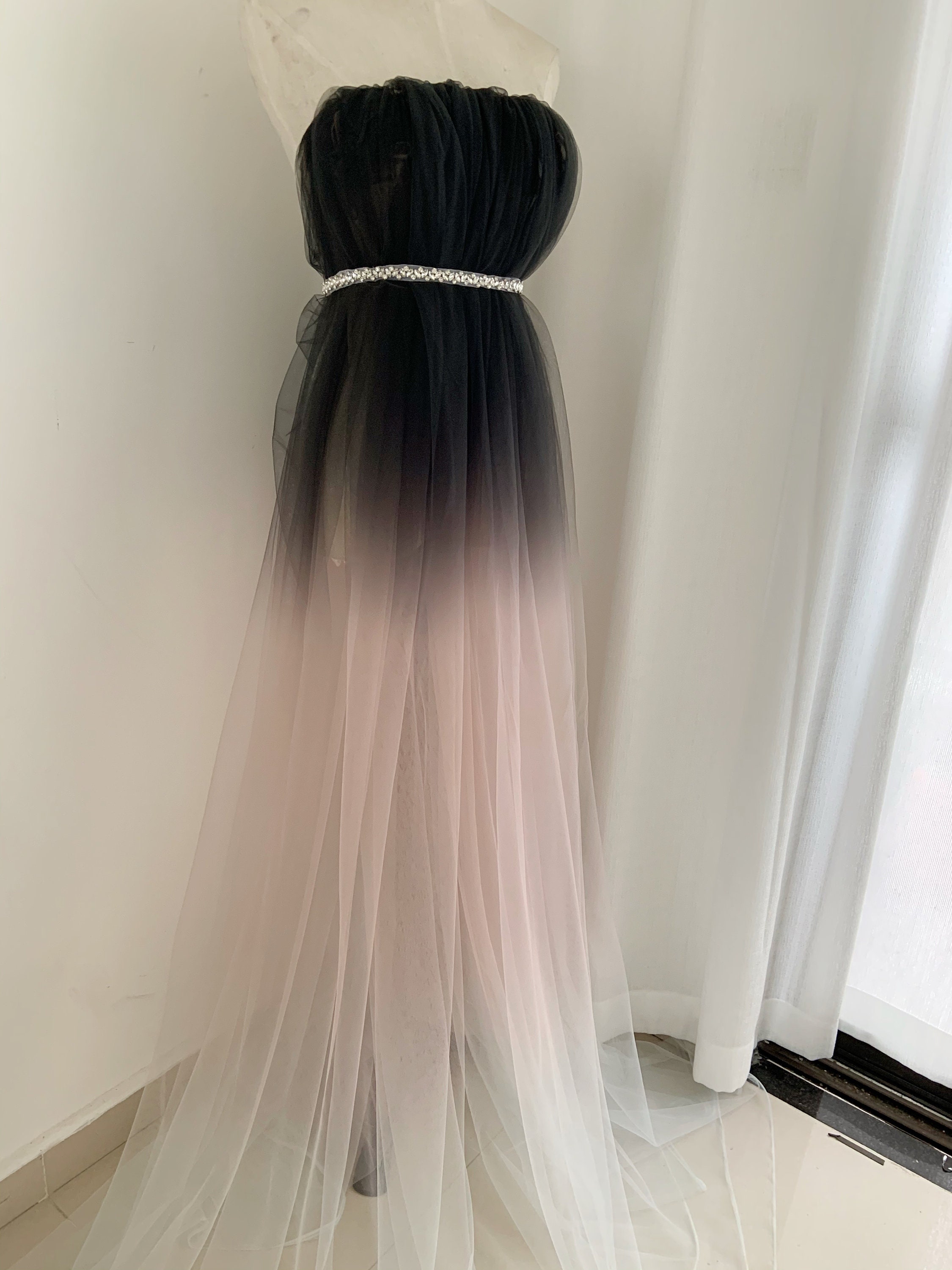 Dip Dye Tulle Fabric Black Blush Tulle Fabric With Ombr Etsy