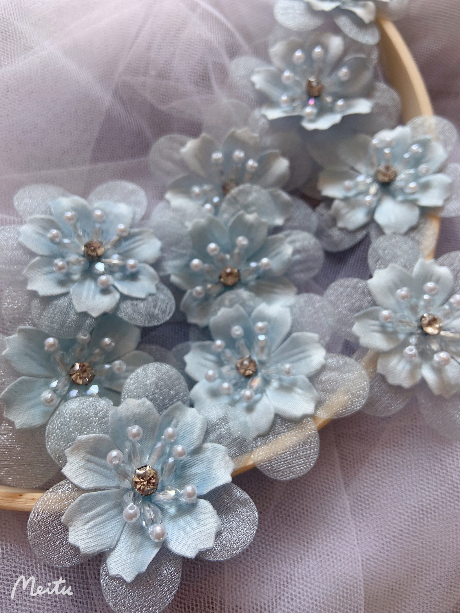 5 Pcs Light Blue Handcrafted Flowers Applique Handmade | Etsy