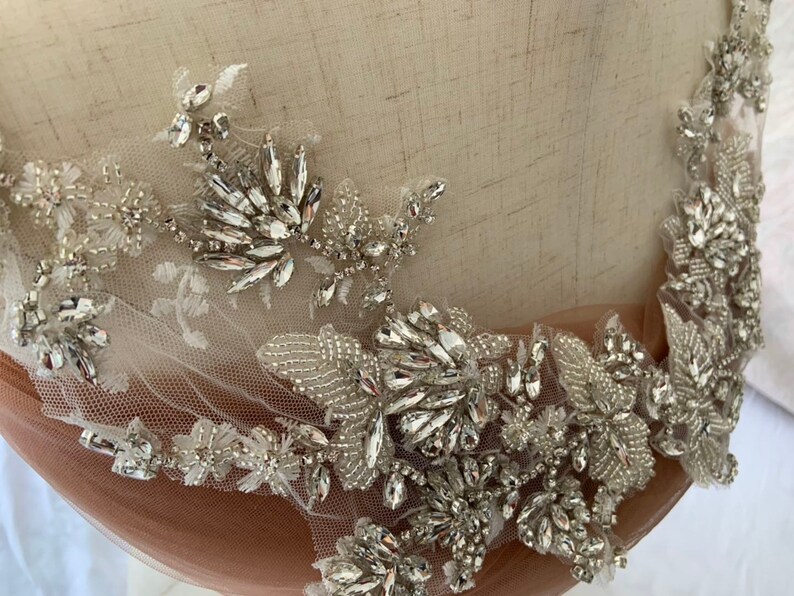 Deluxe Rhinestone bead applique with 3D artificial flower | Etsy