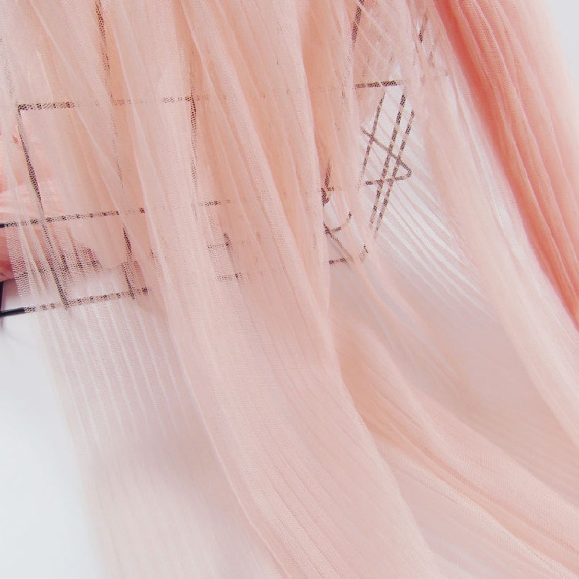 Nude Tan Pleated Tulle Panel, Tulle Mesh Vertical Crease, Accordion ...