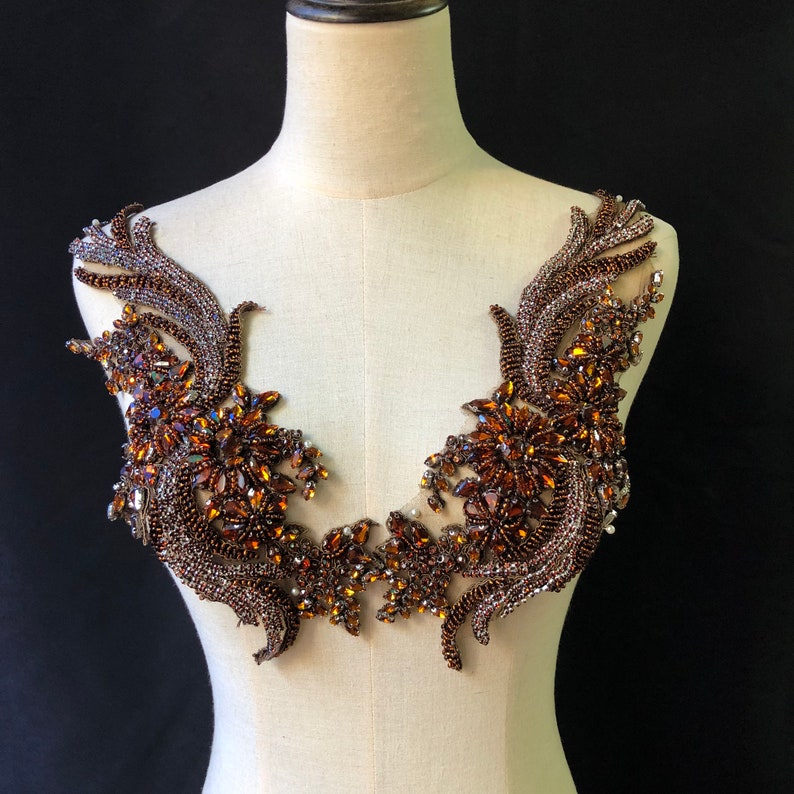 French Bead Applique Crystal Bodice Patch Heavy Bead - Etsy