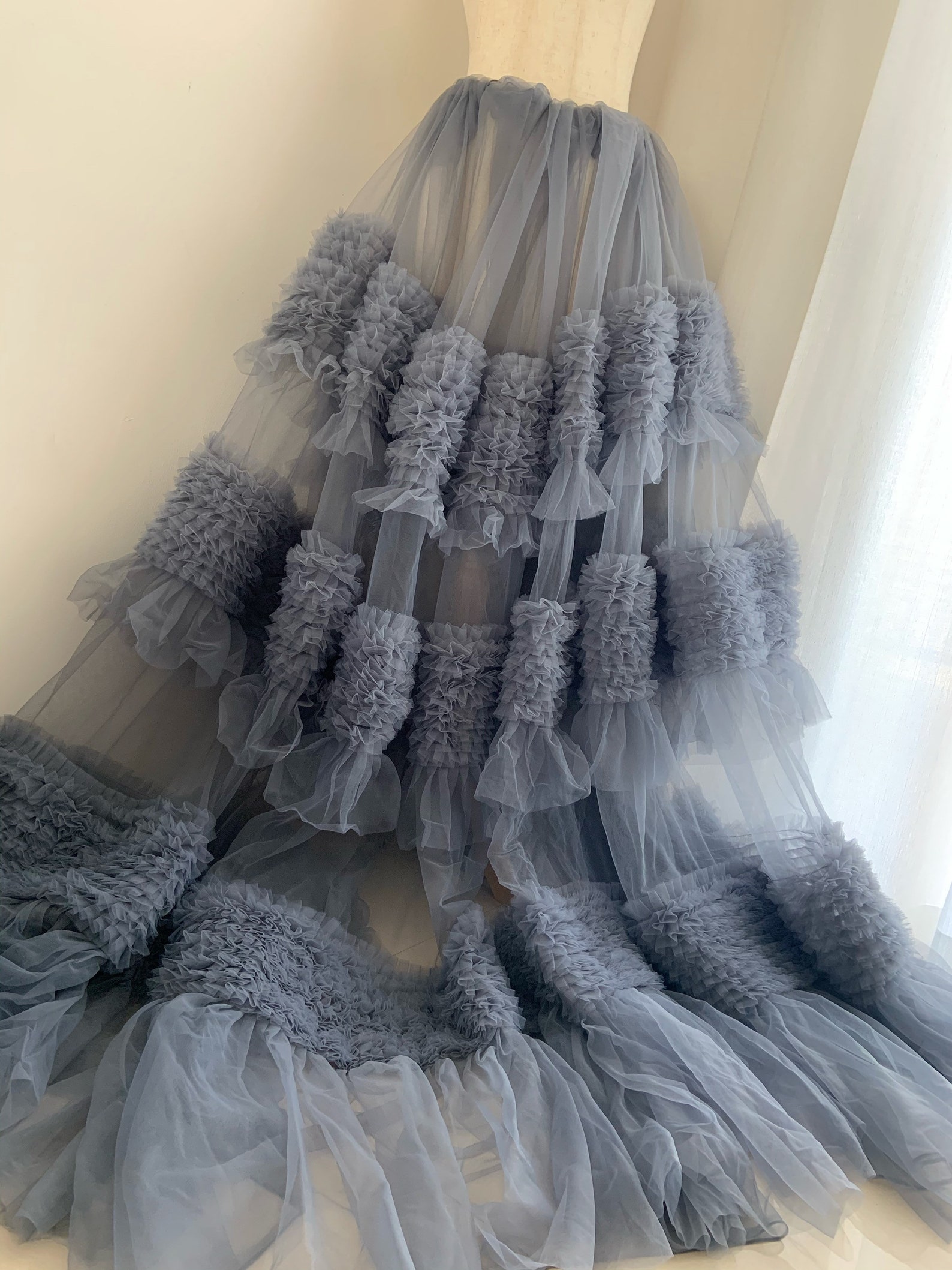 Puffy Dust Blue Ruffle Fabric for Cake Dress Soft Tulle - Etsy