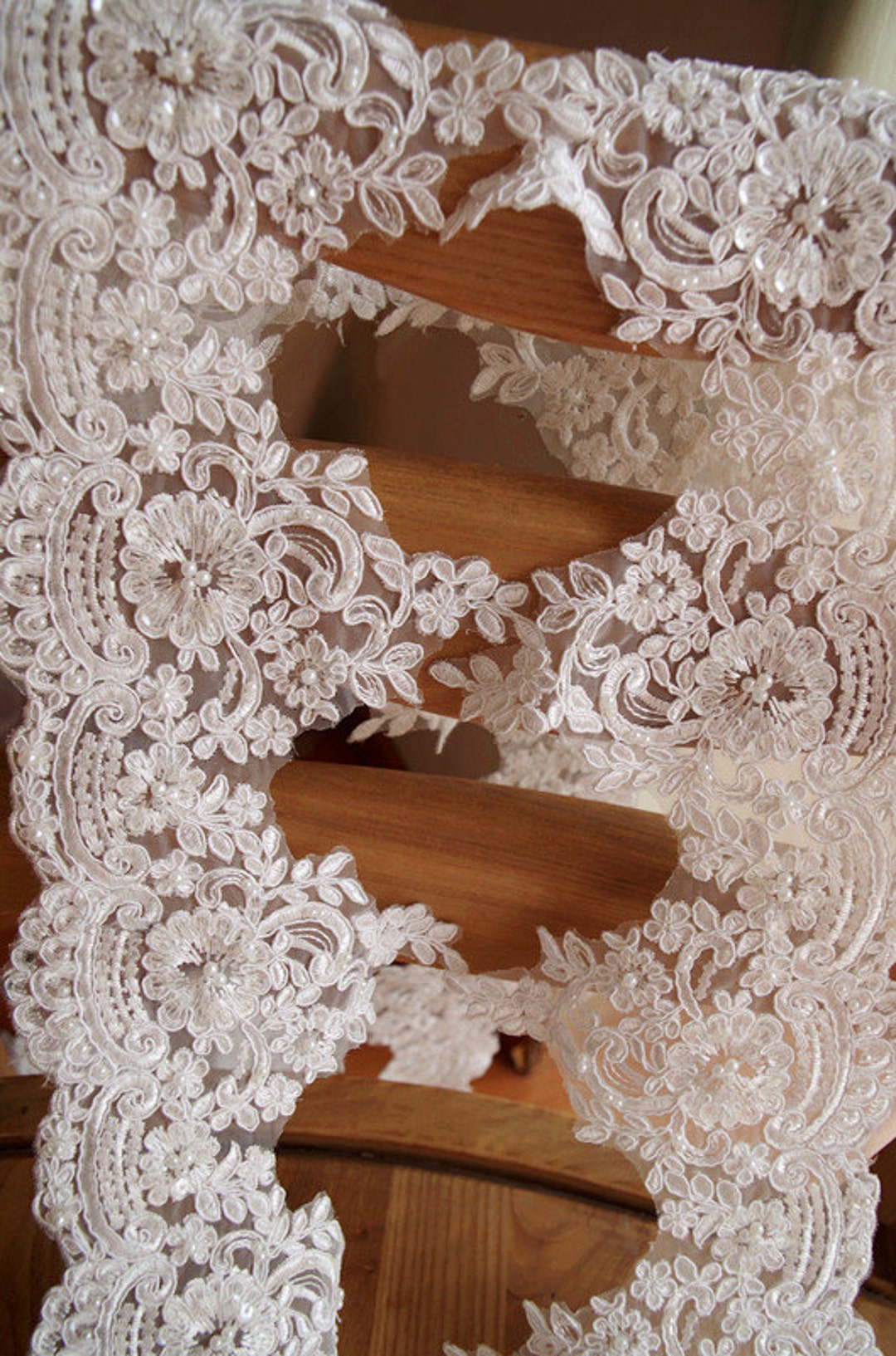 Pearl Beaded Lace Trim, Bridal Lace Trim, Ivory Alencon Lace Trim ...