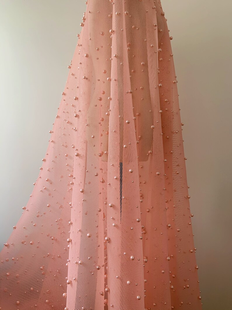 Pink Mesh Fabric With Pink Pearls Pearl Bead Net Fabric for - Etsy