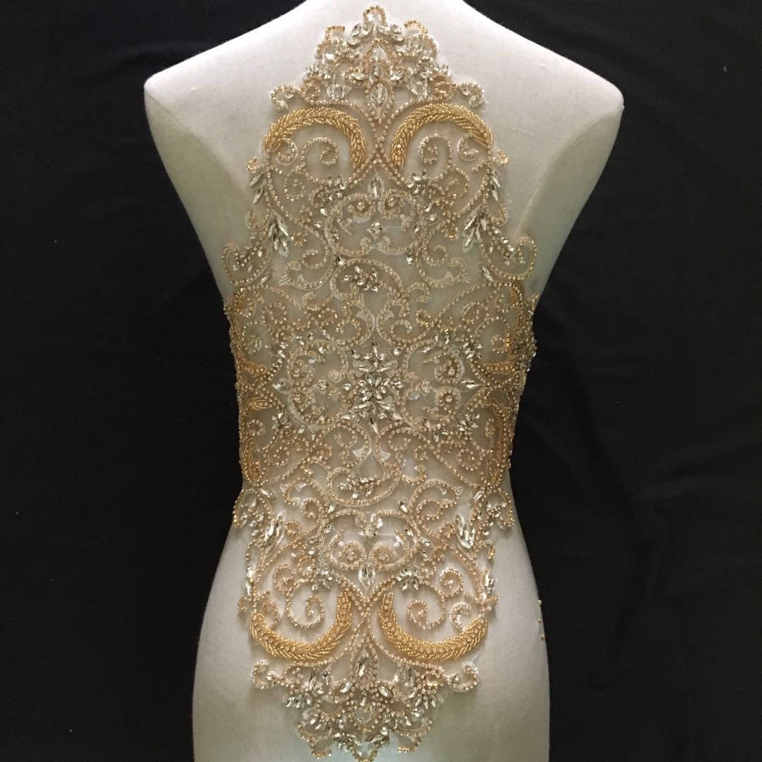 Gold Rhinestone Bodice Applique, Crystal Applique, Crystal Bodice ...