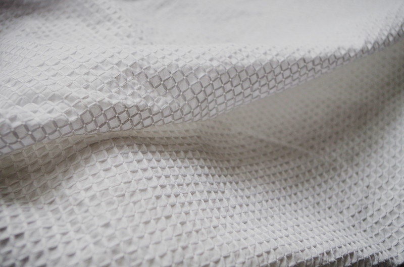 White cotton fabric with embroidered checks white lace | Etsy