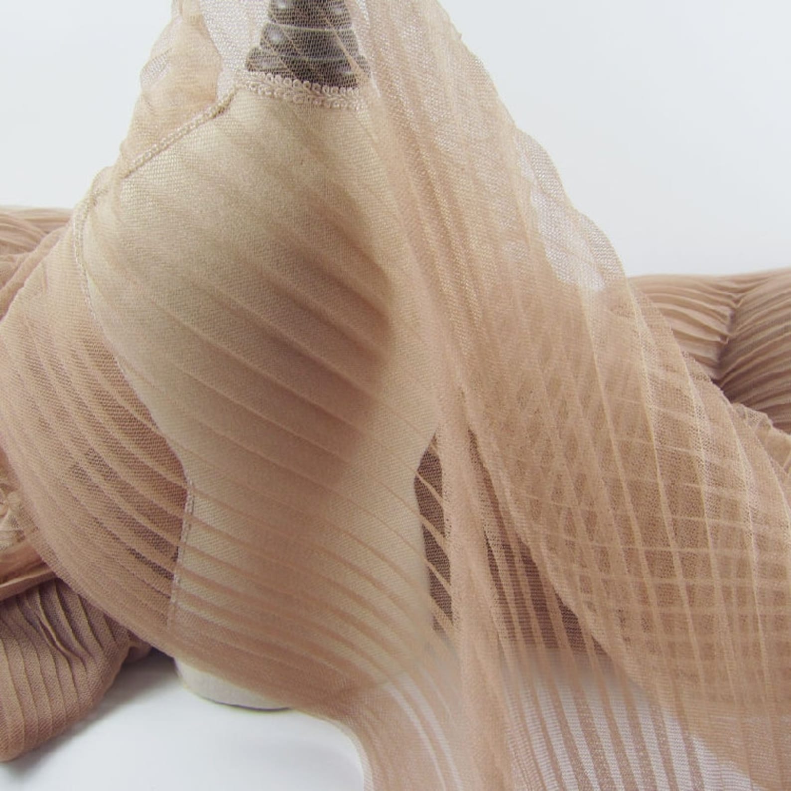 Nude Tan Pleated Tulle Panel, Tulle Mesh Vertical Crease, Accordion ...