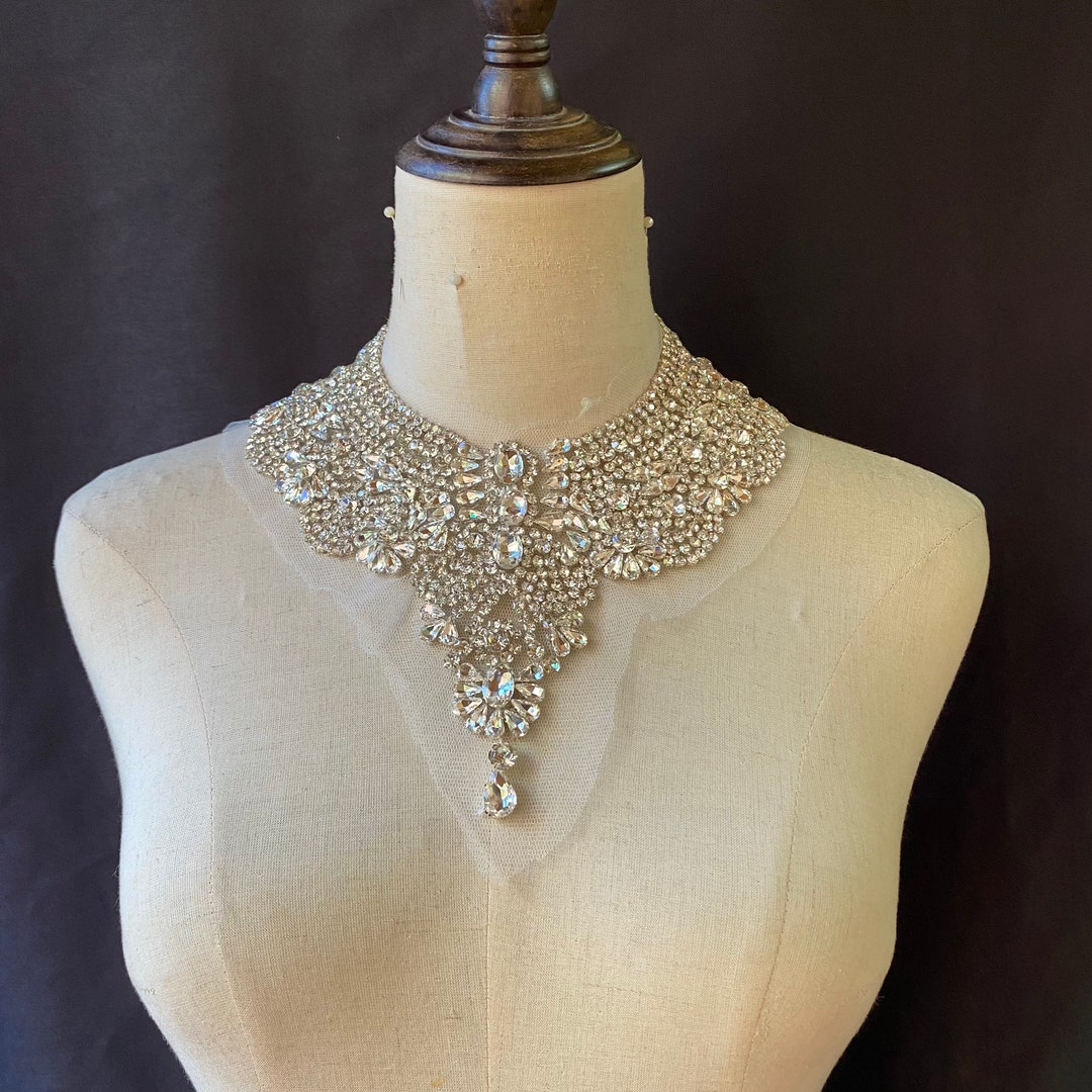 Silver Rhinestone Collar, Rhinestone Necklace Applique, Rhinestone ...