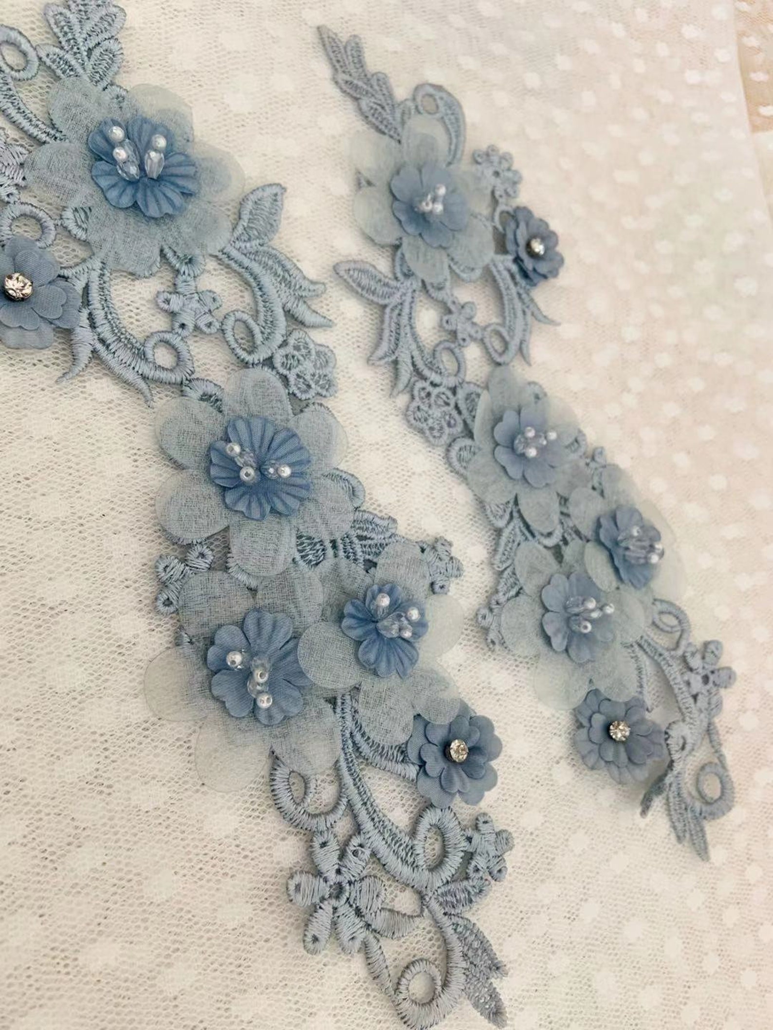 Pale Blue Lace Applique 3D Flowers Lace Applique Motif 2pcs - Etsy