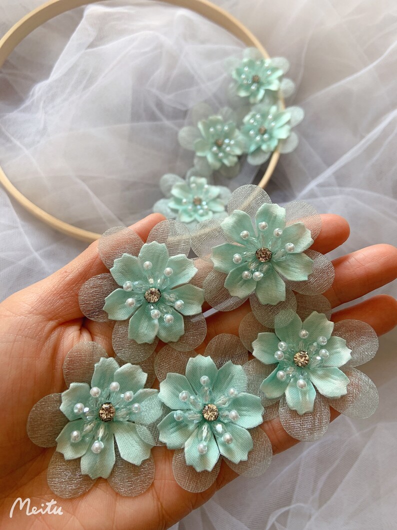 5 Pcs Light Blue Handcrafted Flowers Applique Handmade | Etsy