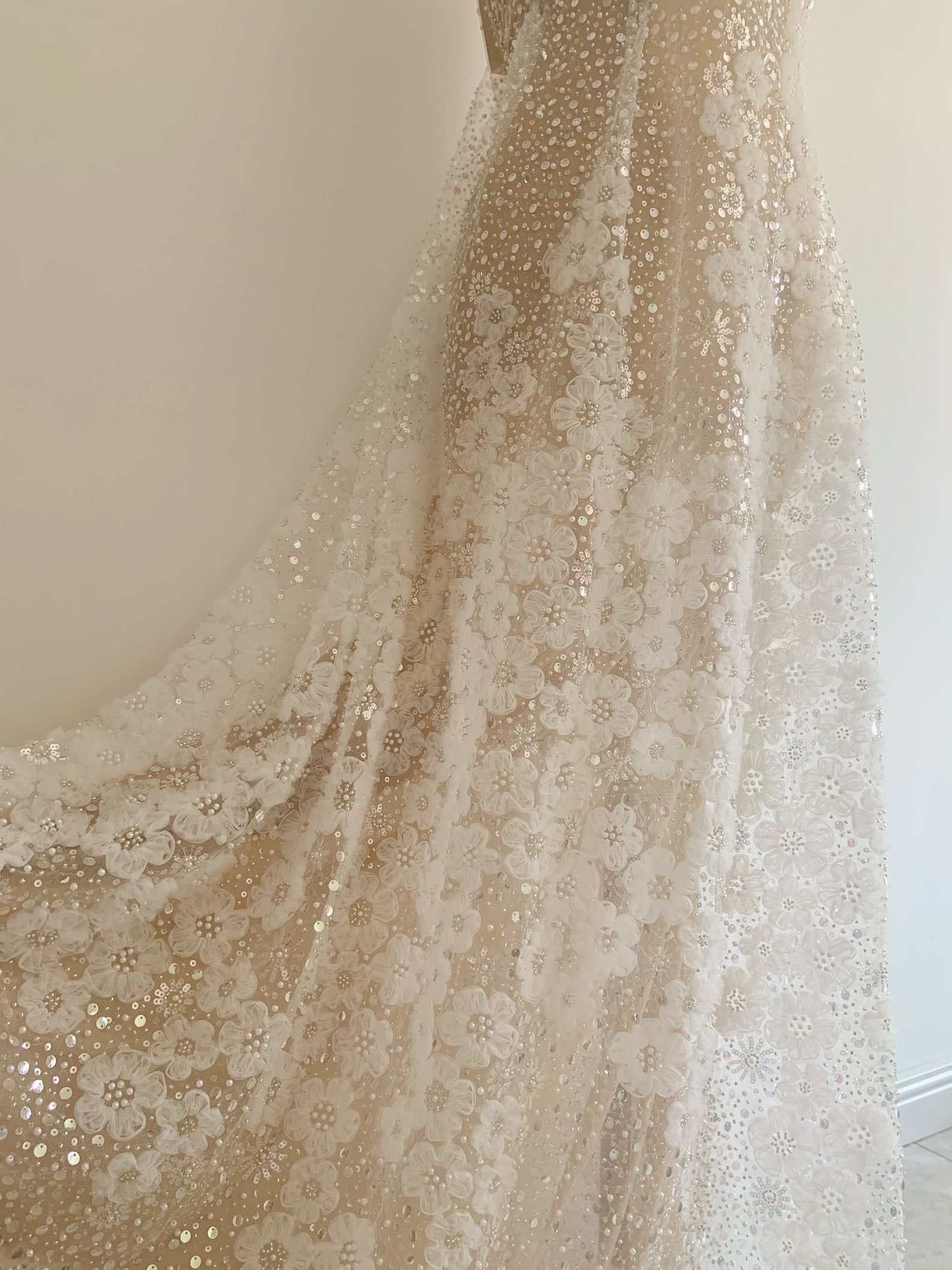 Fairytale Bead Tulle Lace Fabric With 3d Flowers for Bridal Dress ...