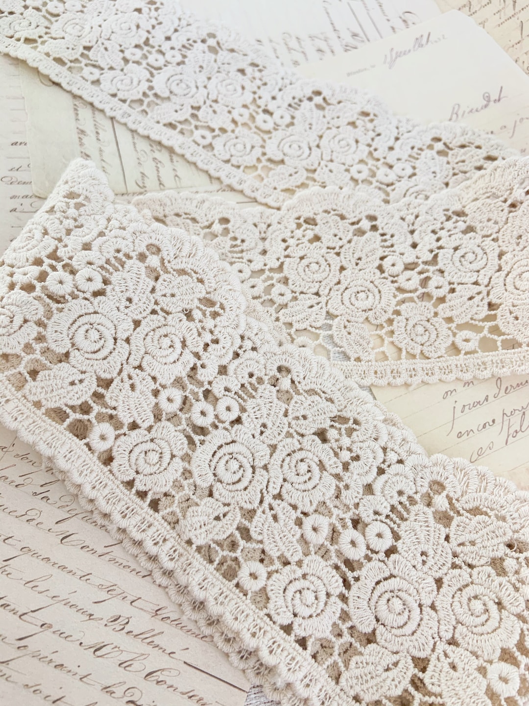 10 Yards Cotton Lace Trim, Vintage Style Lace Trim, Cotton Guipure Trim ...