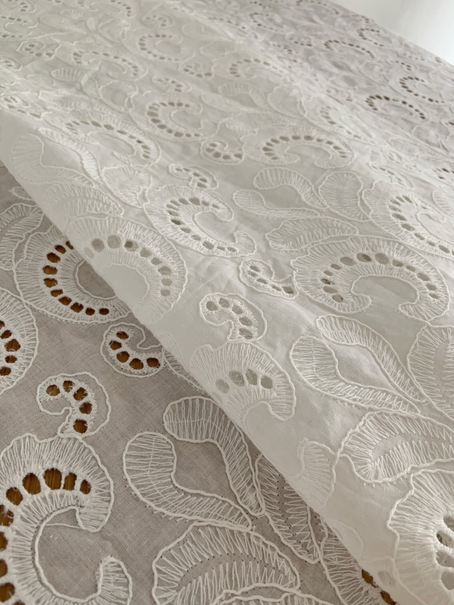 Cotton Eyelet Lace Fabric With Guipure Embroidery, off White Cotton ...