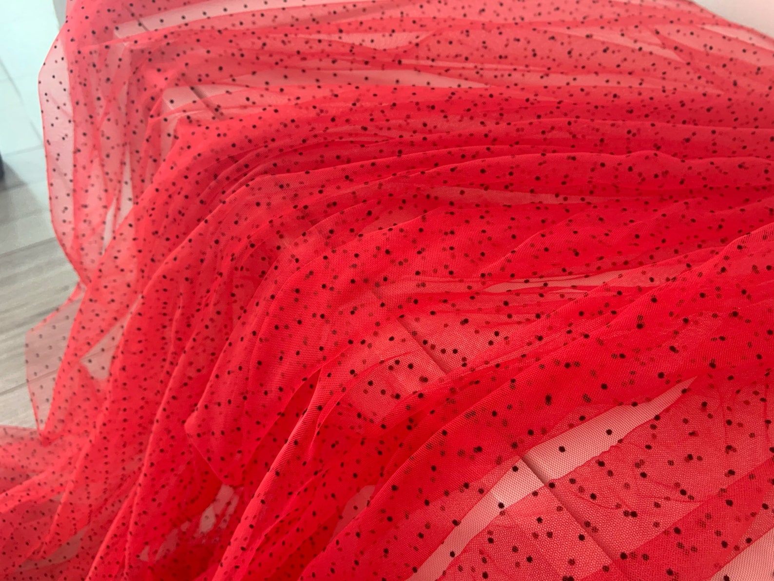 Red Tulle Fabric With Tiny Velvet Dots Sheer Tulle Fabric - Etsy