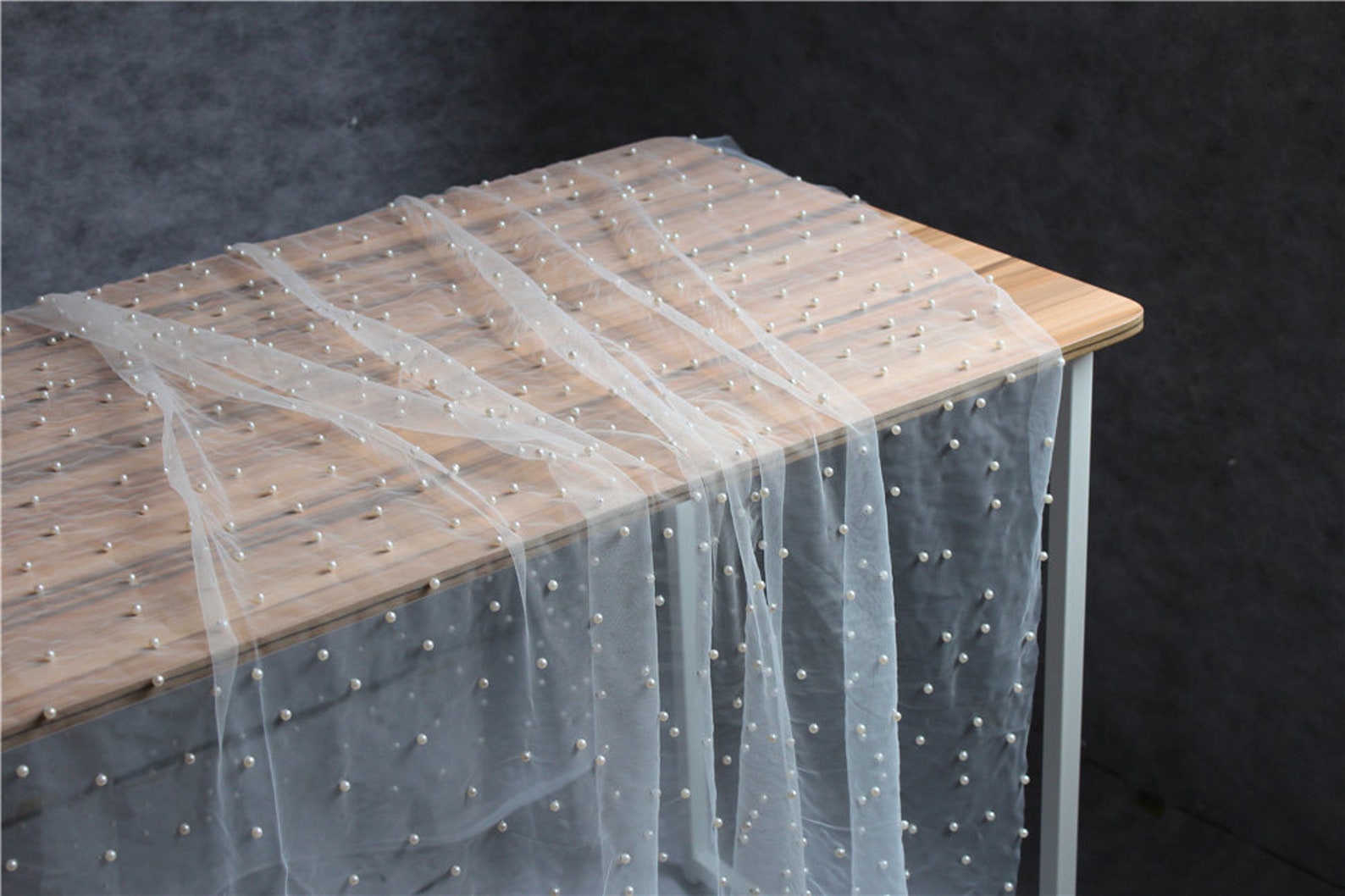 Pearl Bead Tulle Fabric Heavy Bead Mesh Lace Fabric Bridal - Etsy