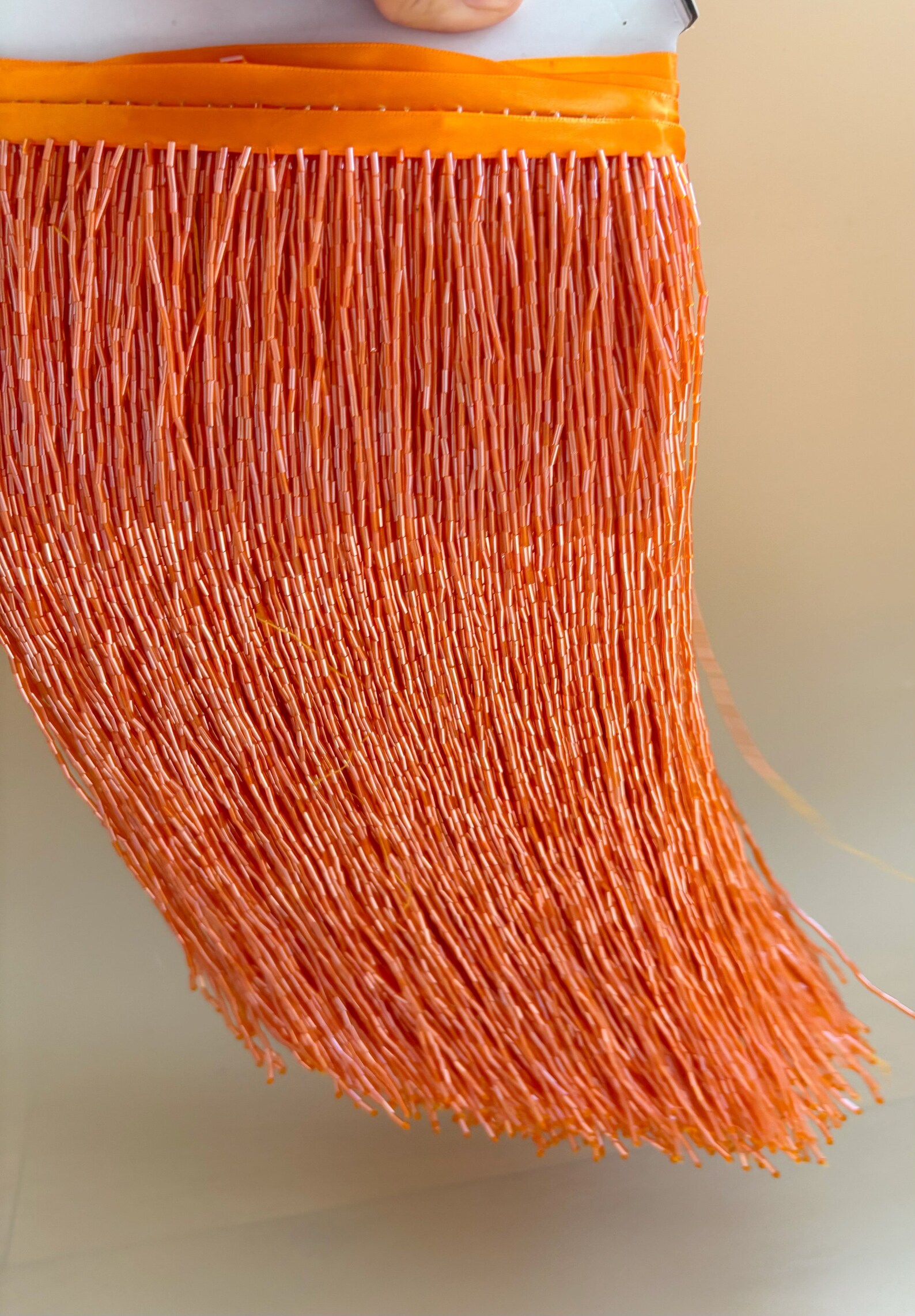 11.8 Inches Orange Bugle Bead Fringe Trim for Haute Couture, Dance ...