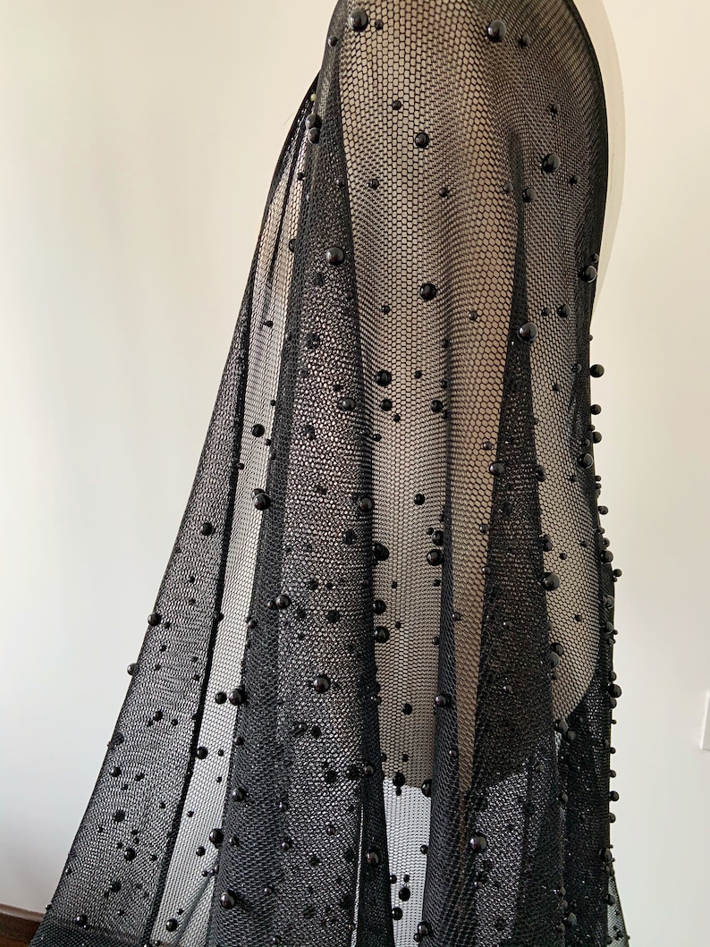Off White Mesh Fabric With Pearls, Pearl Bead Net Fabric for Couture ...