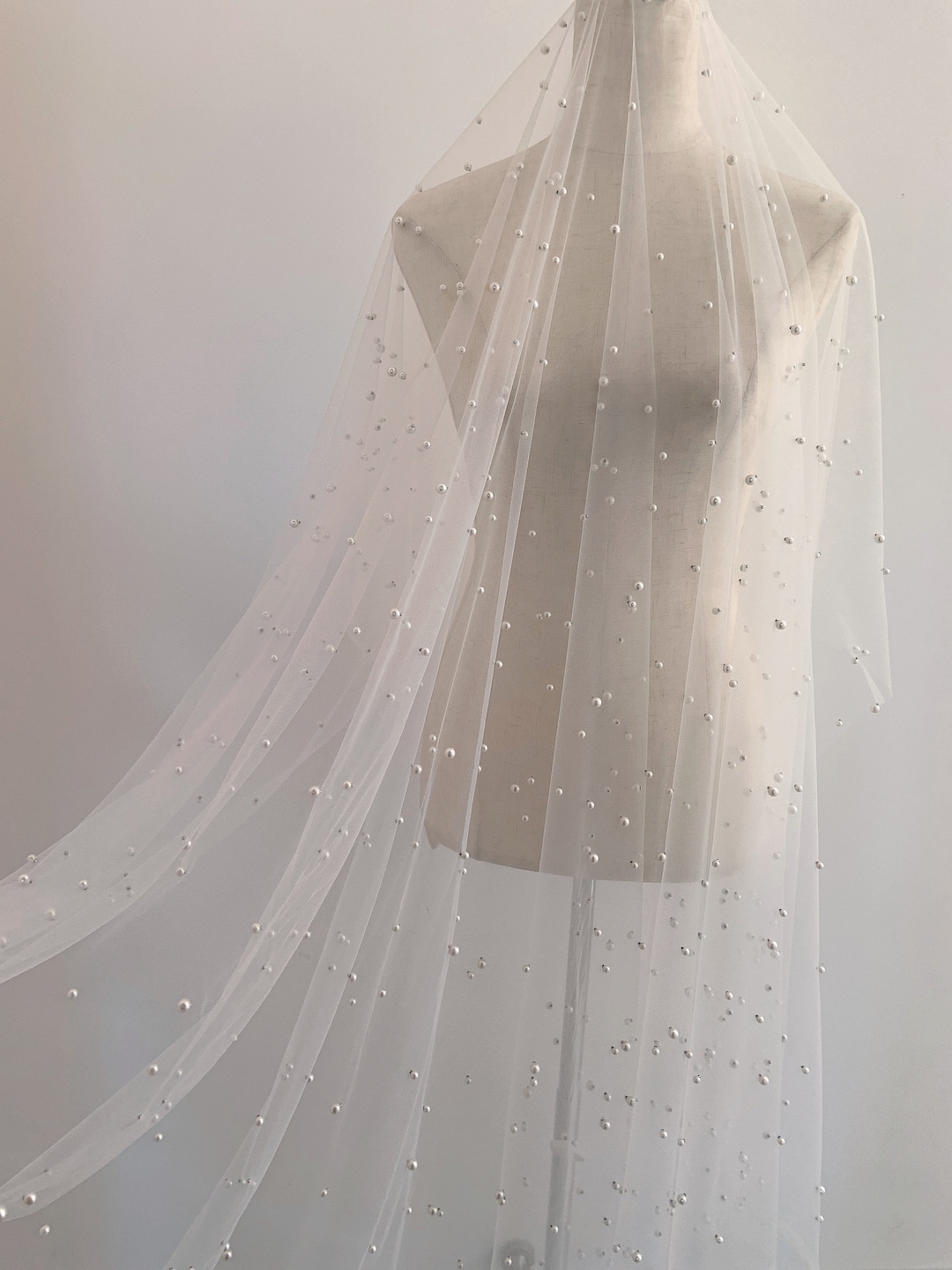 Ivory Pearl Bead Tulle Fabric, off White Tulle Lace Fabric With Pearls ...