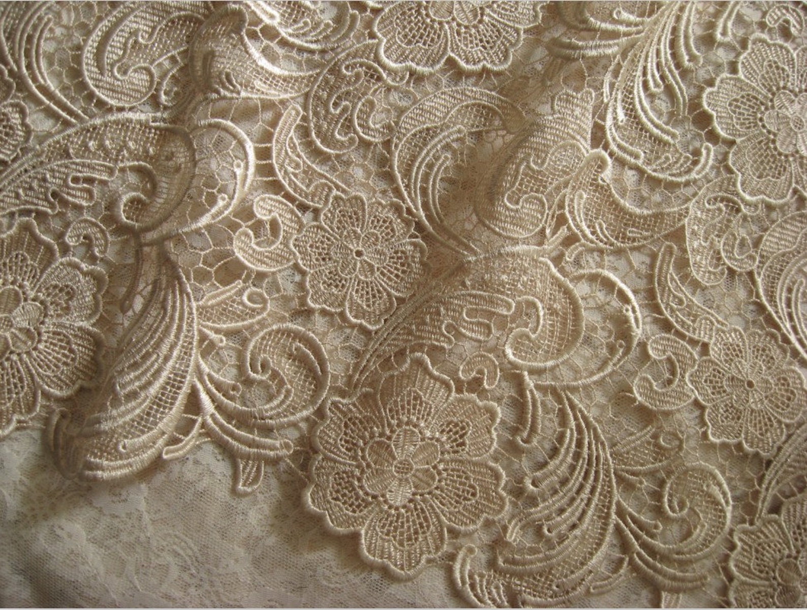 Champagne Lace Fabric Crocheted Lace Fabric Bridal Venise - Etsy