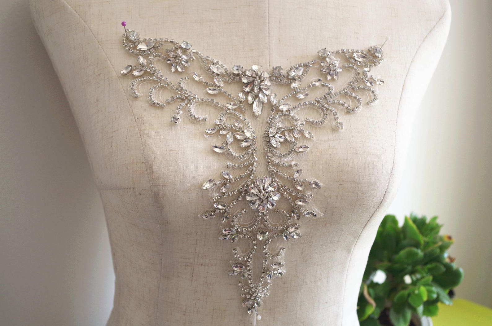 Rhinestone Bridal Neckline Applique for Bridal Dress, Rhinestone Collar ...
