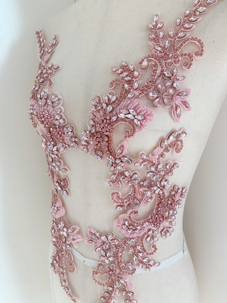 Pink Rhinestone Appliqué, Pink Sparkle Crystal Applique for Couture ...