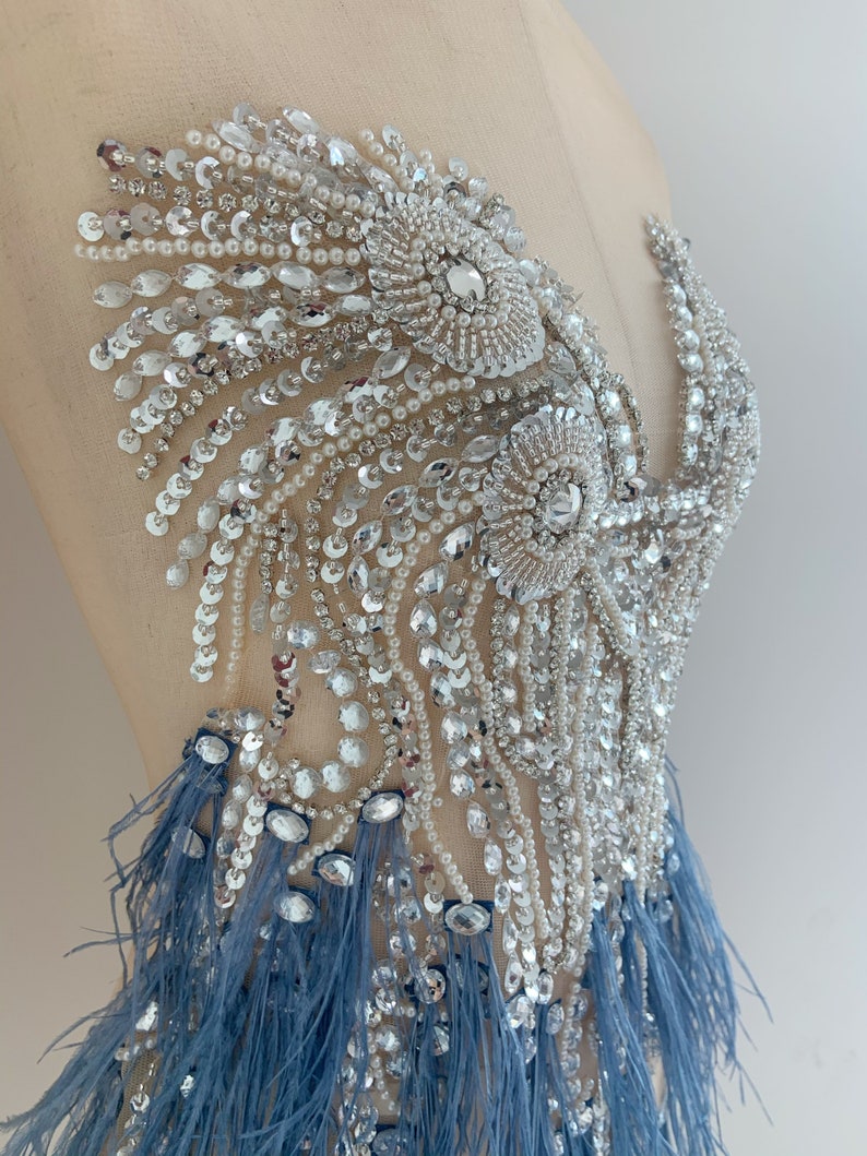 Large Rhinestone Appliqué With Ostrich Feathers Rhinestone - Etsy