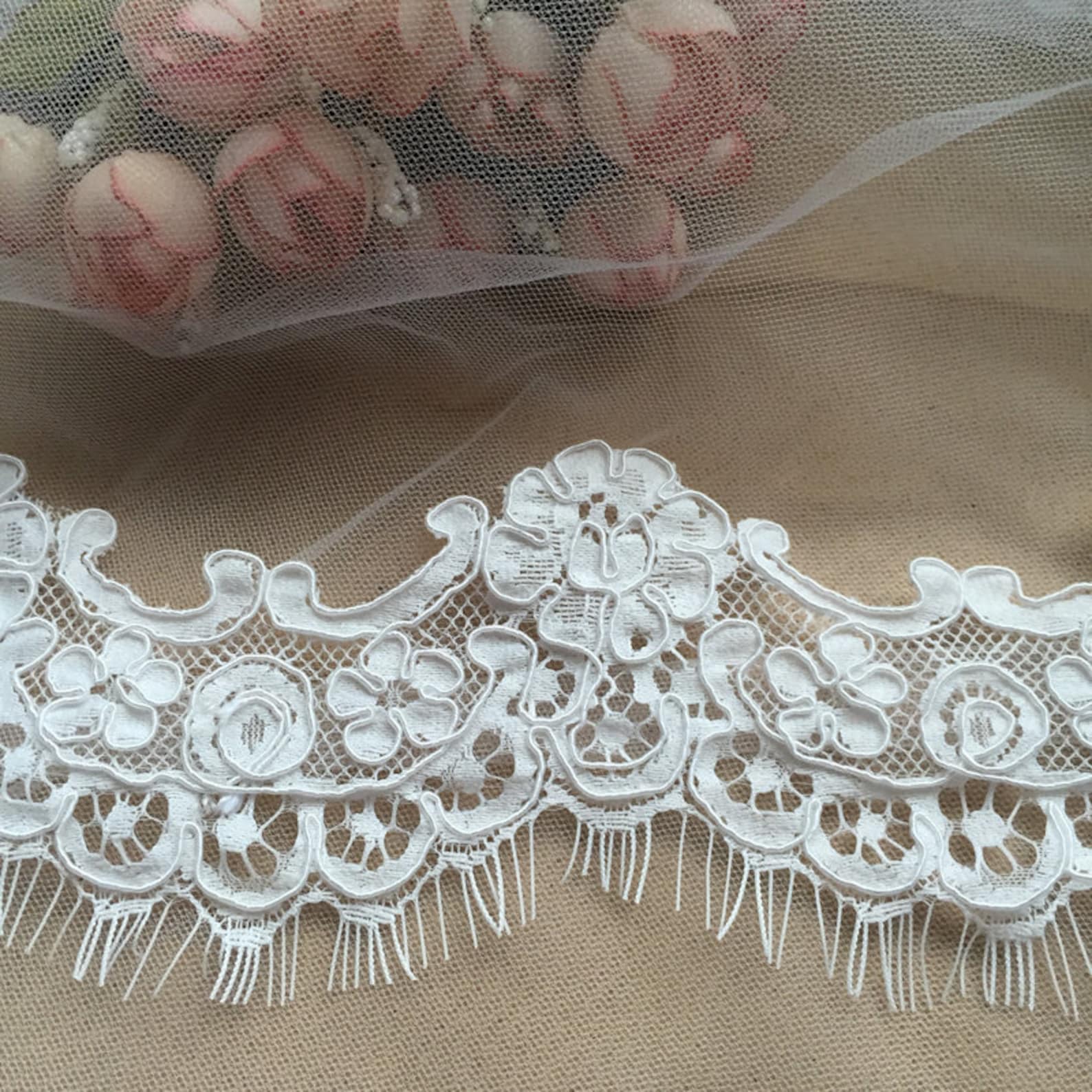 3 Meters Cord Lace Trim With Fringe, Alencon Lace Trim With Eyelash ...