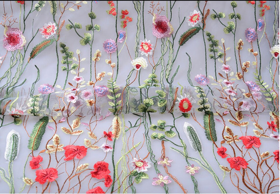 Heavy Embroidered Lace Fabric Lace Fabric With Multi-color - Etsy