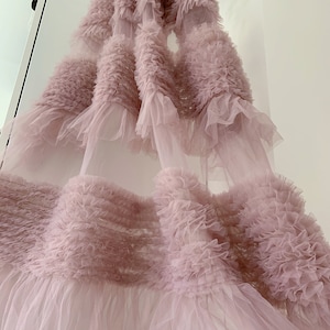 Puffy Dust Blue Ruffle Fabric for Cake Dress, Soft Tulle Ruffles Fabric ...