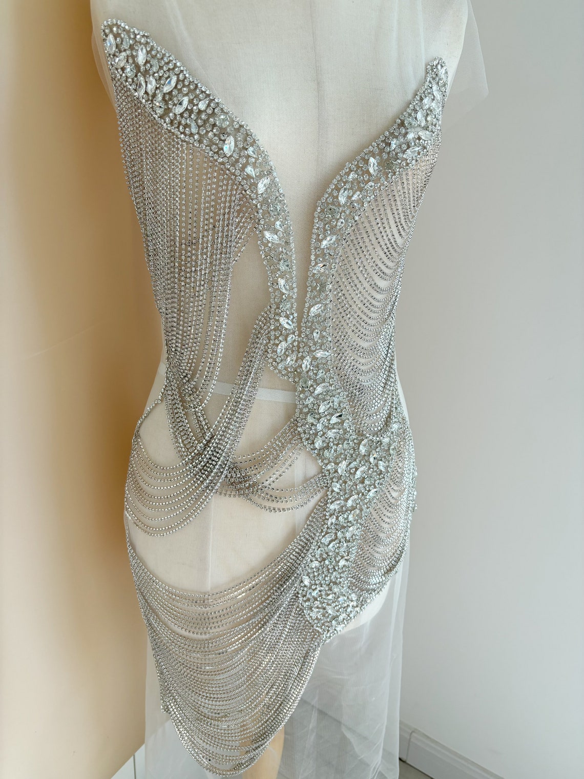 Silver Rhinestone Appliqué With Chains, Rhinestone Body Jewelry ...