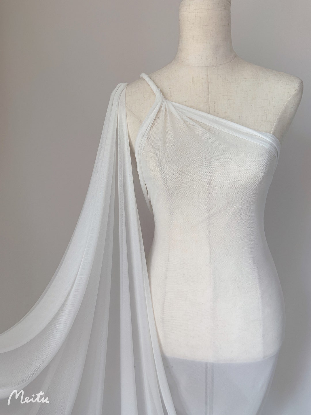 Off White 4 Way Stretch Tulle Fabric, Skin Tone Power Stretchy Mesh ...