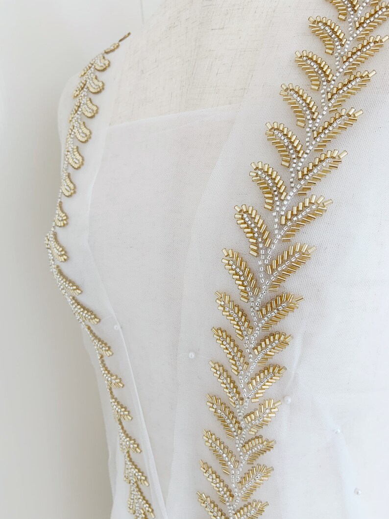 Gold Heavy Bead Trim With Leaves Bugle Bead Trim Belt for - Etsy