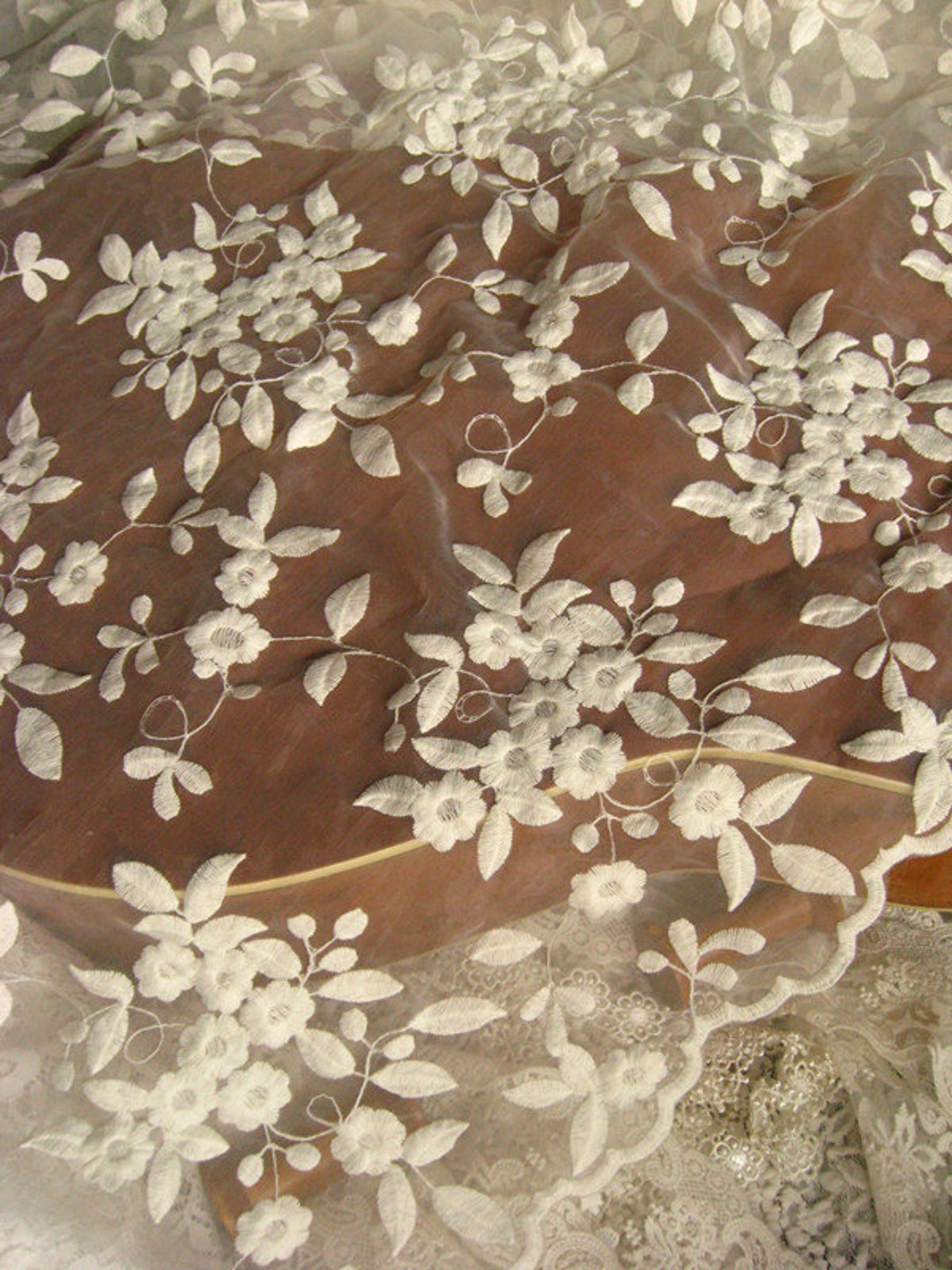 Embroidered Organza Lace Fabric, Retro Floral Lace, Cotton Embroidered ...