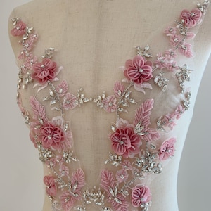 Pink Rhinestone Applique With 3D Flowers for Haute Couture - Etsy