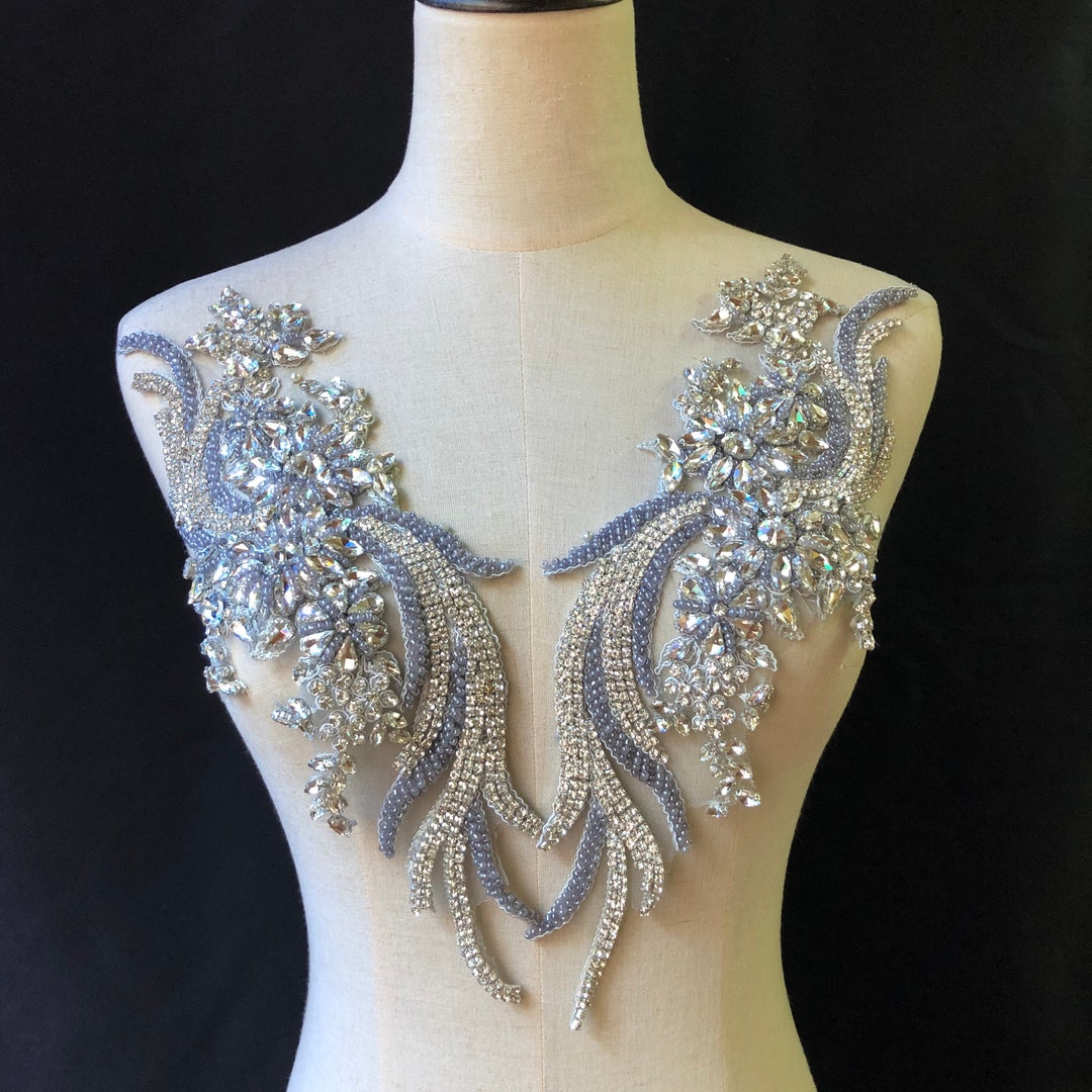 French Bead Applique Crystal Bodice Patch Heavy Bead - Etsy