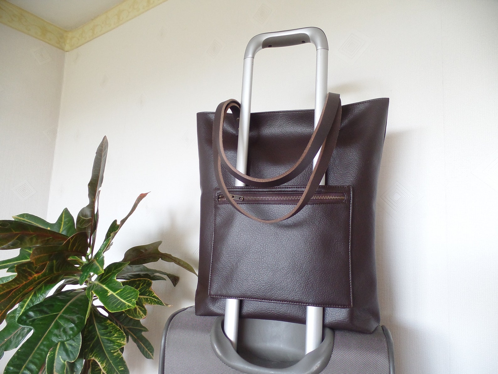 Trolley Sleeve Leather Bag Leather Travel Luggage Shoulder | Etsy