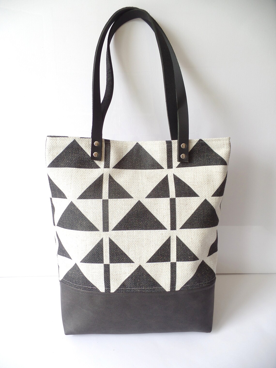 Geometry Print Tote Bag Vegan Leather and Woven Cotton Bag | Etsy