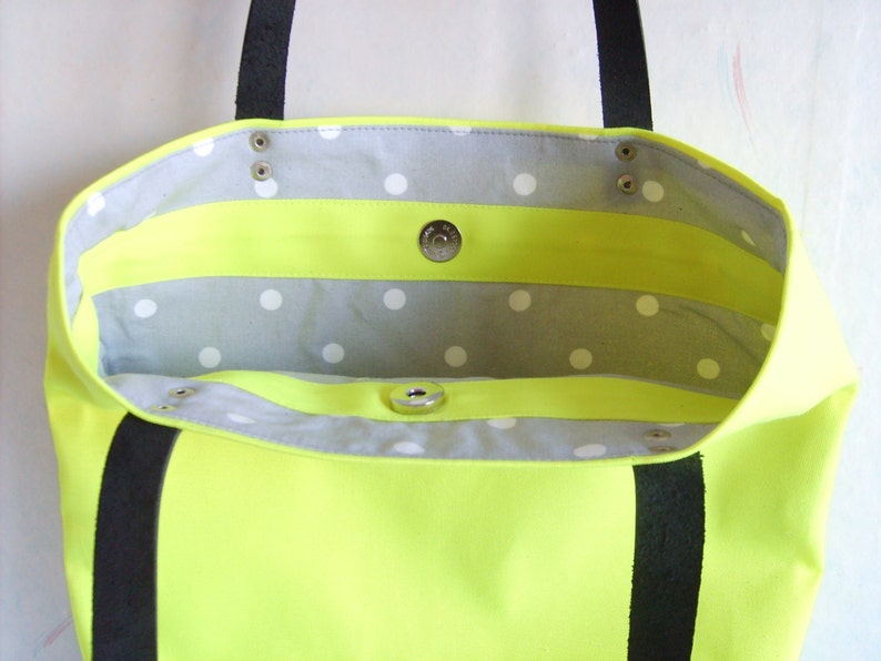 Neon Yellow Tote Bag Real Leather Handles Leather and Canvas - Etsy