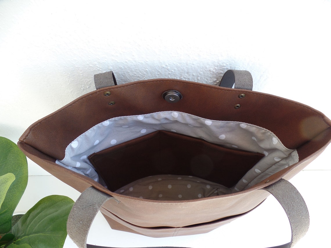 Exterior Pocket Vegan Leather Tote Bag Leather Shoulder Bag | Etsy