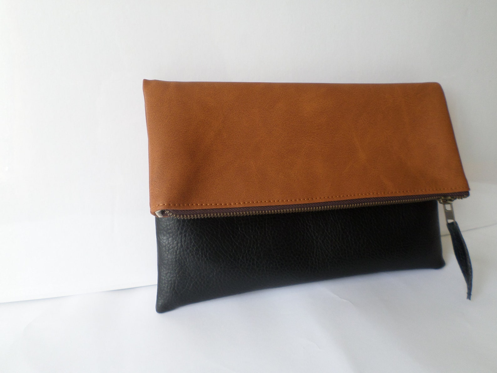 Leather Clutch Vegan Leather Colorblock Clutch Foldover - Etsy