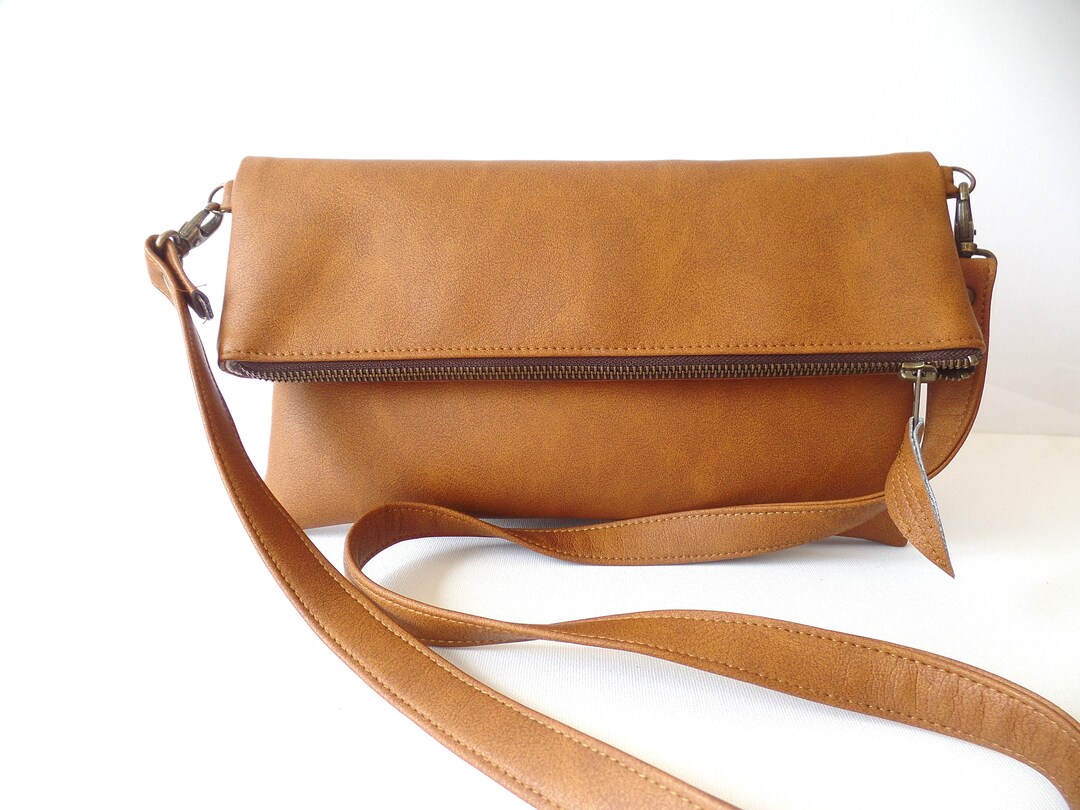 Cognac Brown Vegan Leather Foldover Crossbody Bag - Etsy