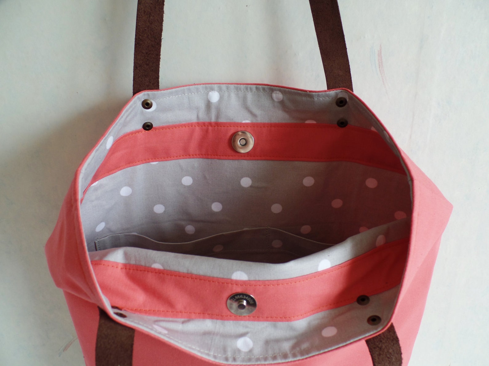 Coral Pink Linen Tote Bag: Leather Handles, Color Block Beach Bag - Etsy