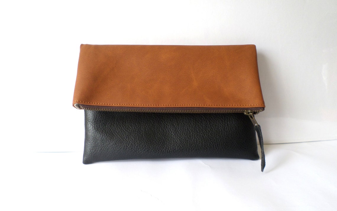 Leather Clutch Vegan Leather Colorblock Clutch Foldover - Etsy