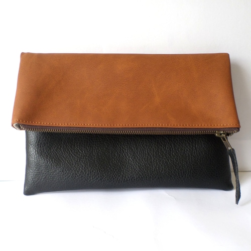 Leather Clutch Vegan Leather Colorblock Clutch Foldover - Etsy