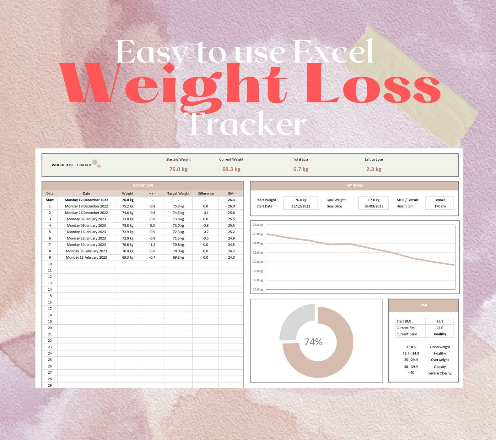 Weight Loss Tracker Microsoft Excel Easy to Use - Etsy