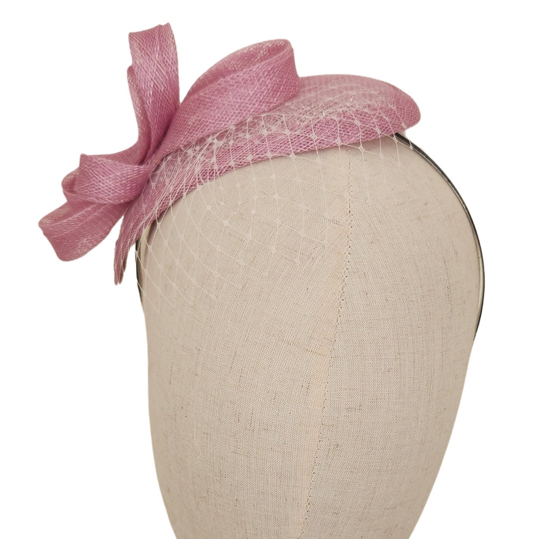 Pink Fascinator With French Netting Veil, Minimalist Fancy Hatinator ...