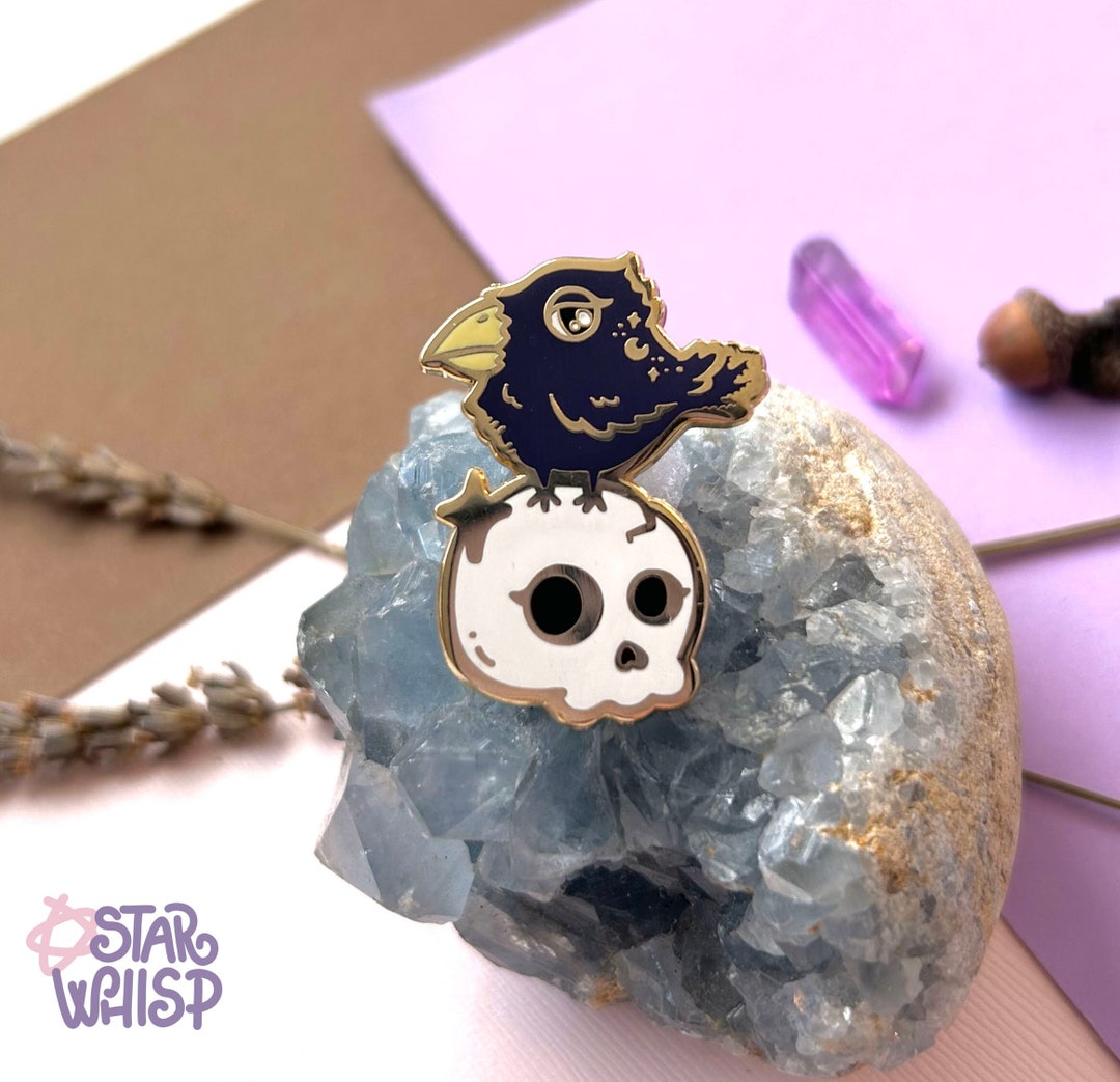 Sassy Crow and Skull Enamel Pin, Raven Lapel Pin, Skull Enamel Pin - Etsy