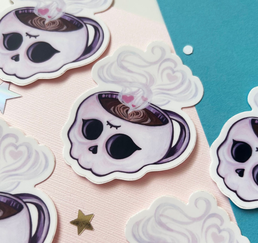 Skull Latte Vinyl Sticker, Coffee Sticker, Skull Sticker - Etsy