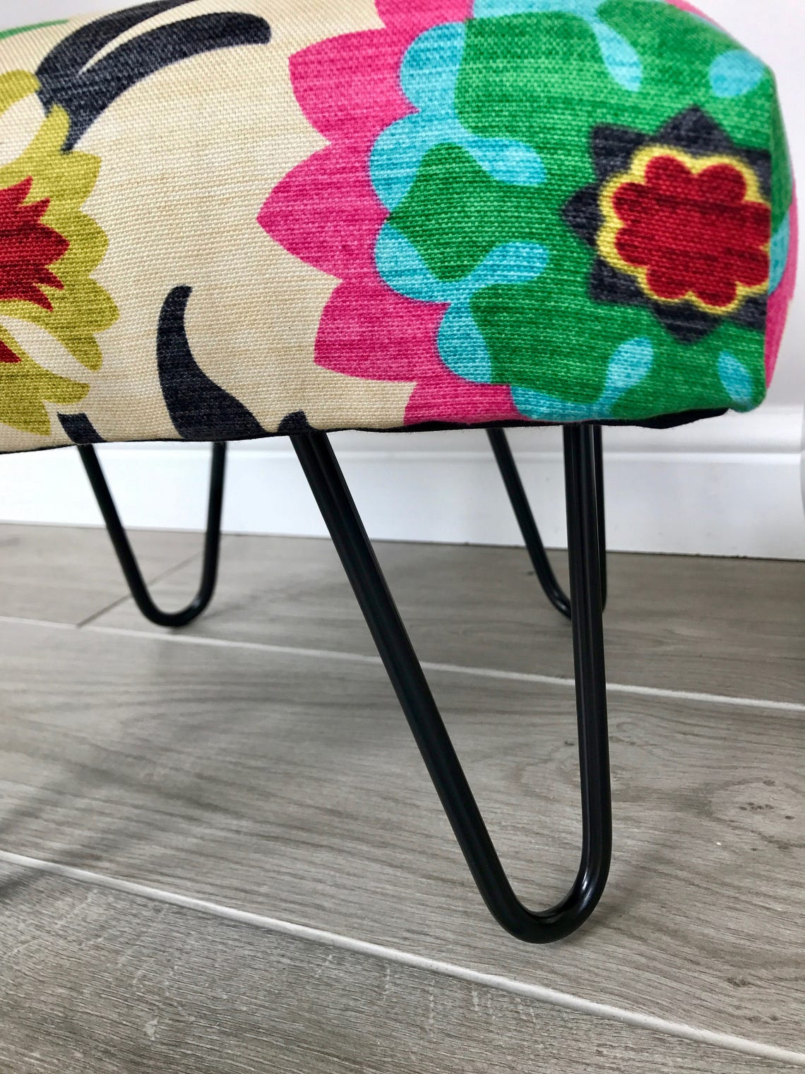 Santa Maria Desert Flower Footstool, Ottoman With Retro Style Black ...