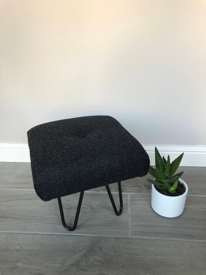 Dark Charcoal Harris Tweed Footstool With Black Hairpin Legs - Etsy